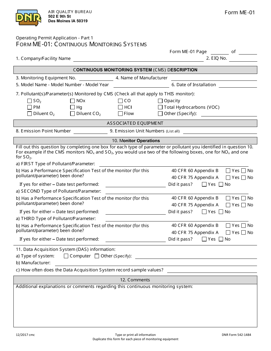 Form ME-01 (DNR Form 542-1484) - Fill Out, Sign Online and Download ...
