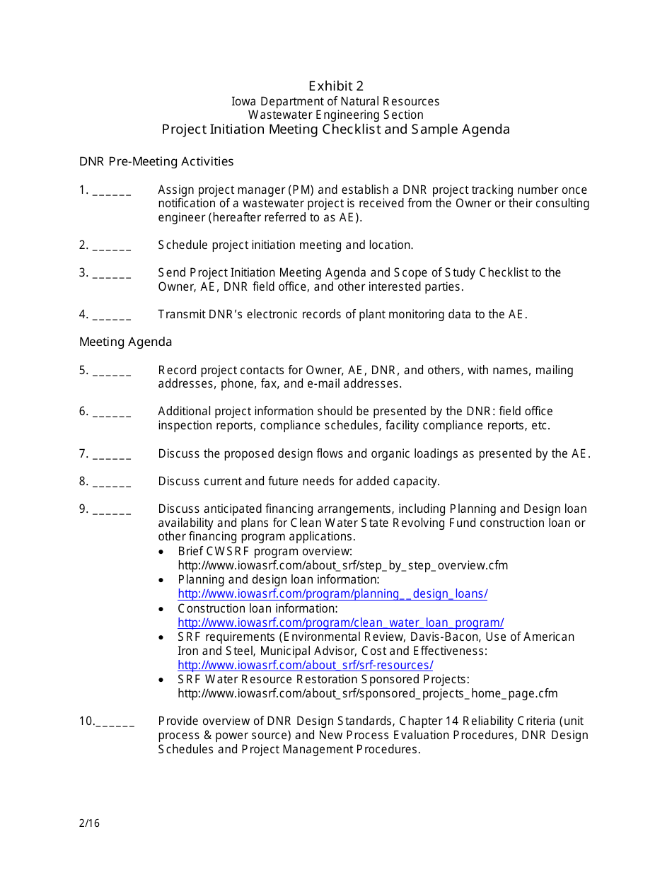 Iowa Project Initiation Meeting Checklist and Sample Agenda - Fill Out ...