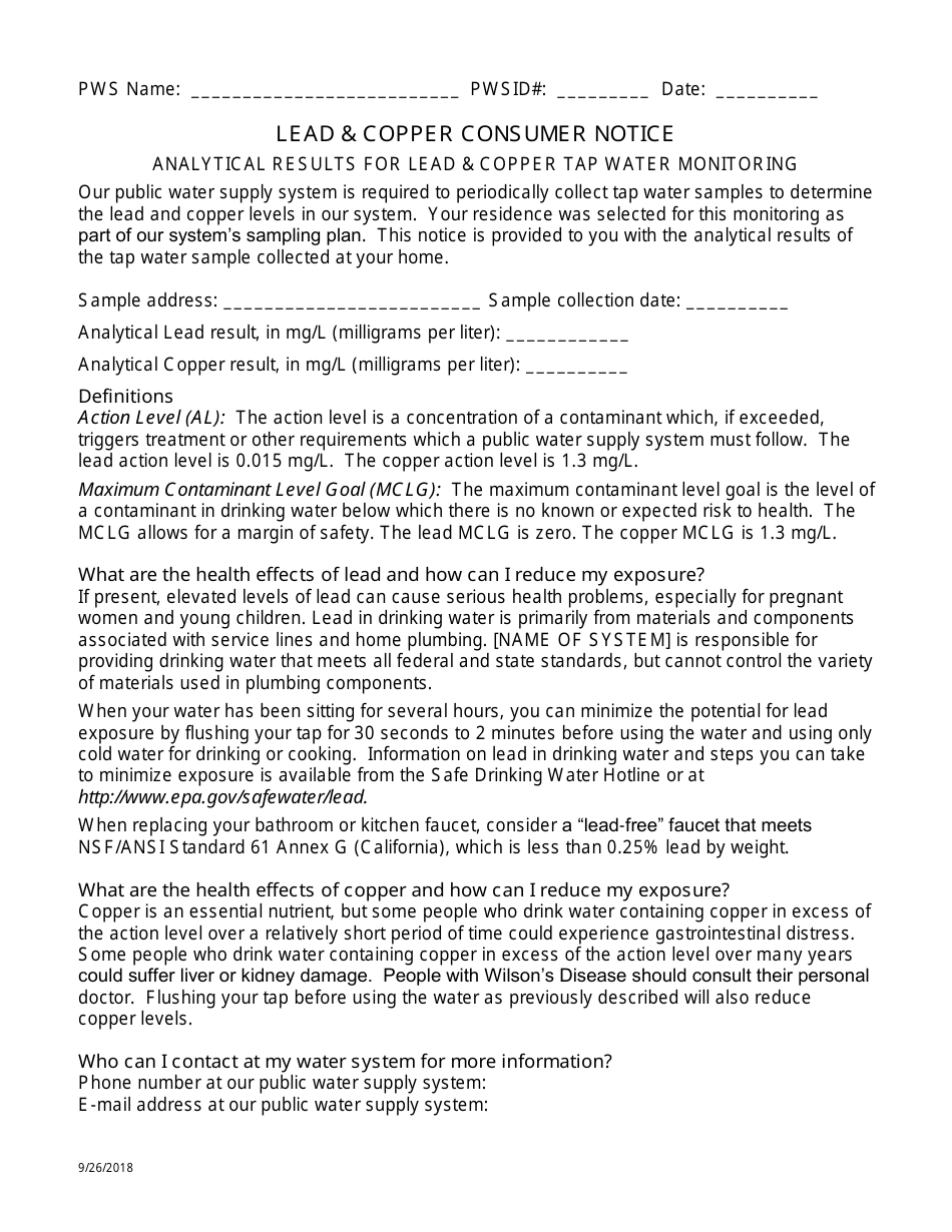 Iowa Lead and Copper Consumer Notice for Community Systems - Fill Out ...