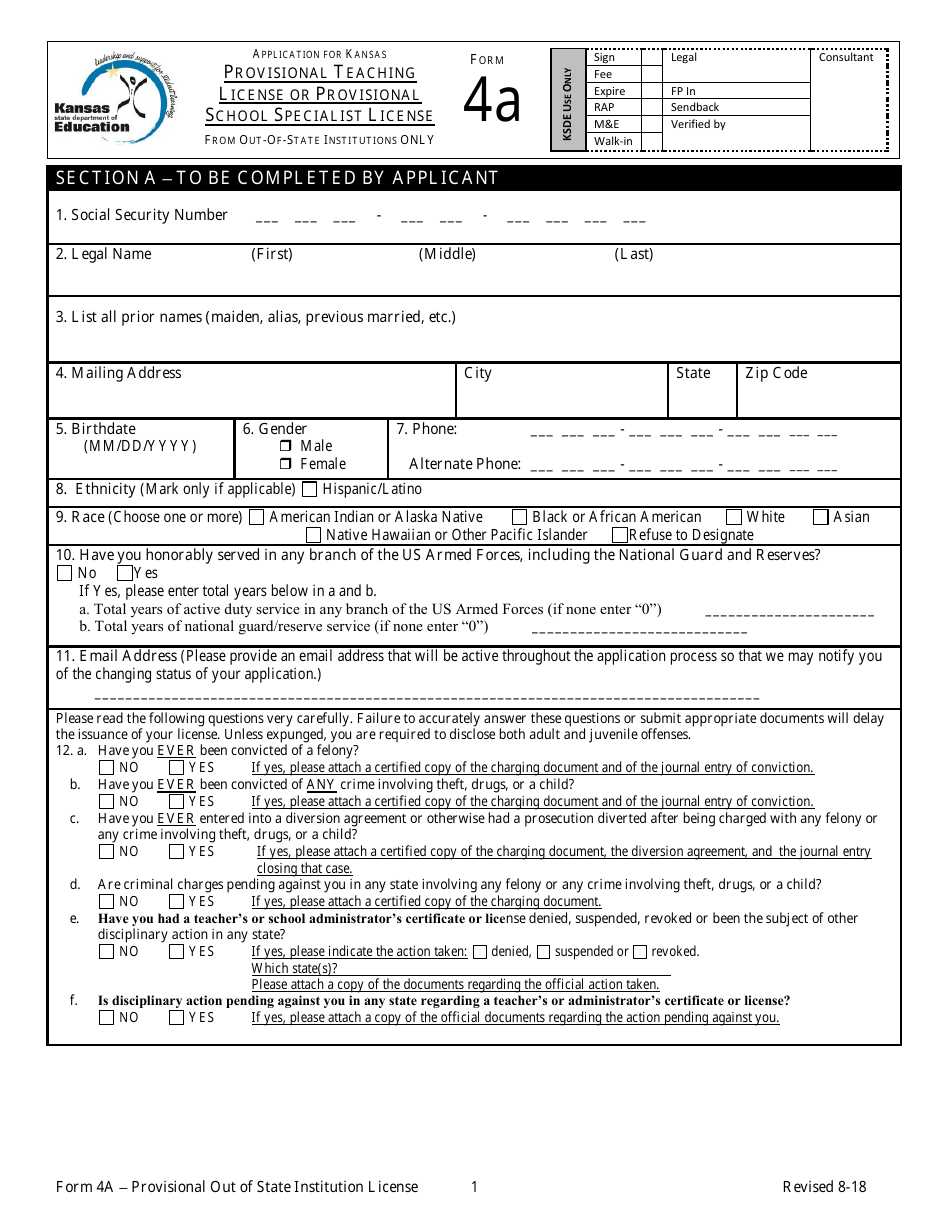 Form 4A - Fill Out, Sign Online and Download Printable PDF, Kansas ...