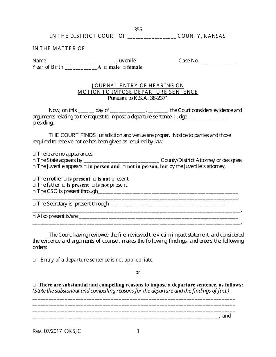 Form 355 - Fill Out, Sign Online and Download Printable PDF, Kansas ...