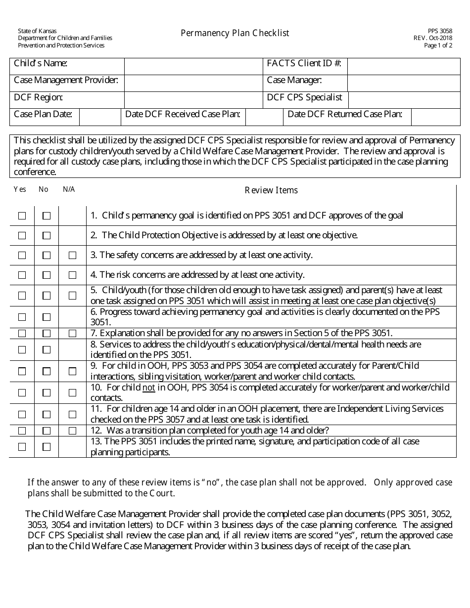 Form PPS3058 - Fill Out, Sign Online and Download Fillable PDF, Kansas ...