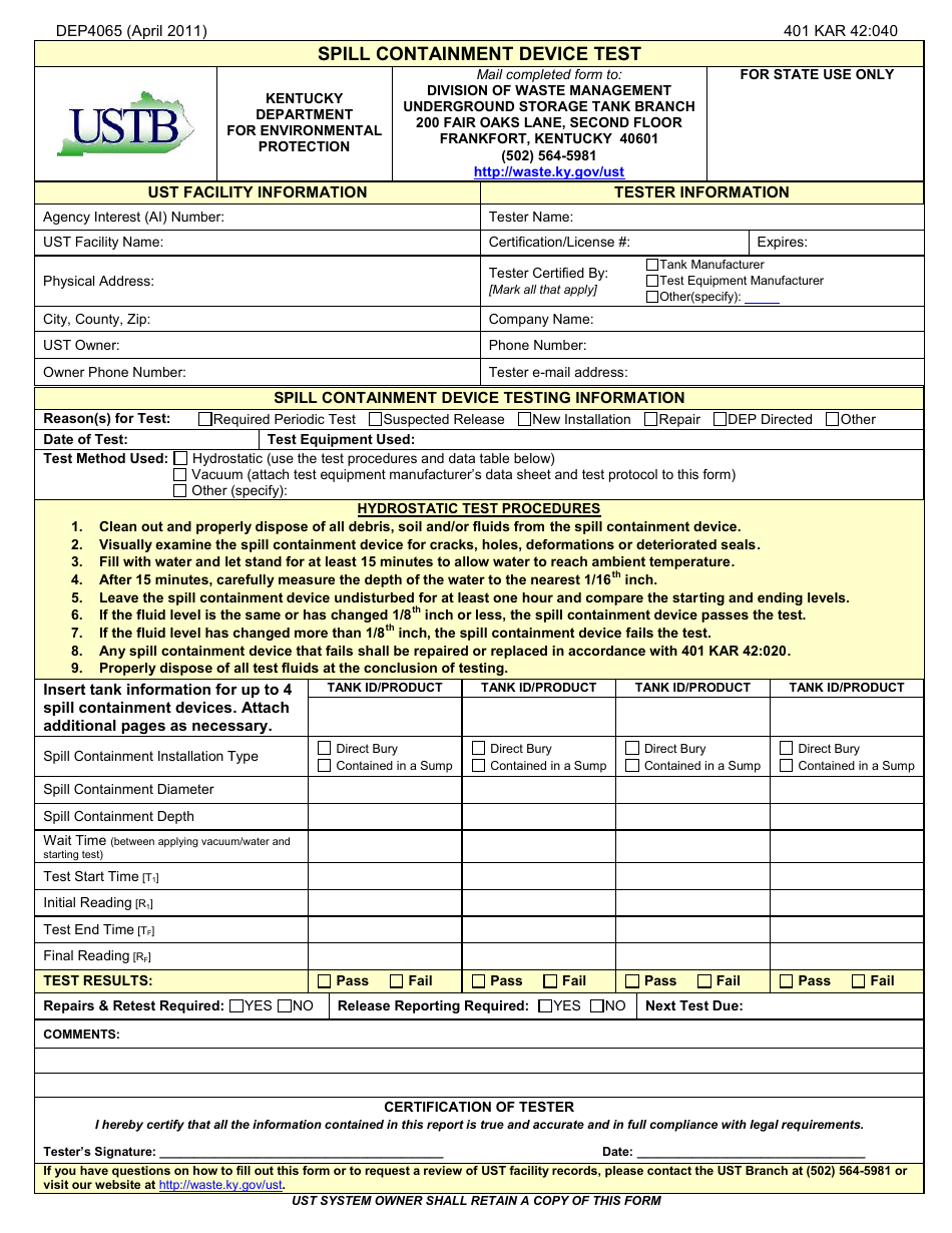 Form DEP4065 - Fill Out, Sign Online and Download Printable PDF ...