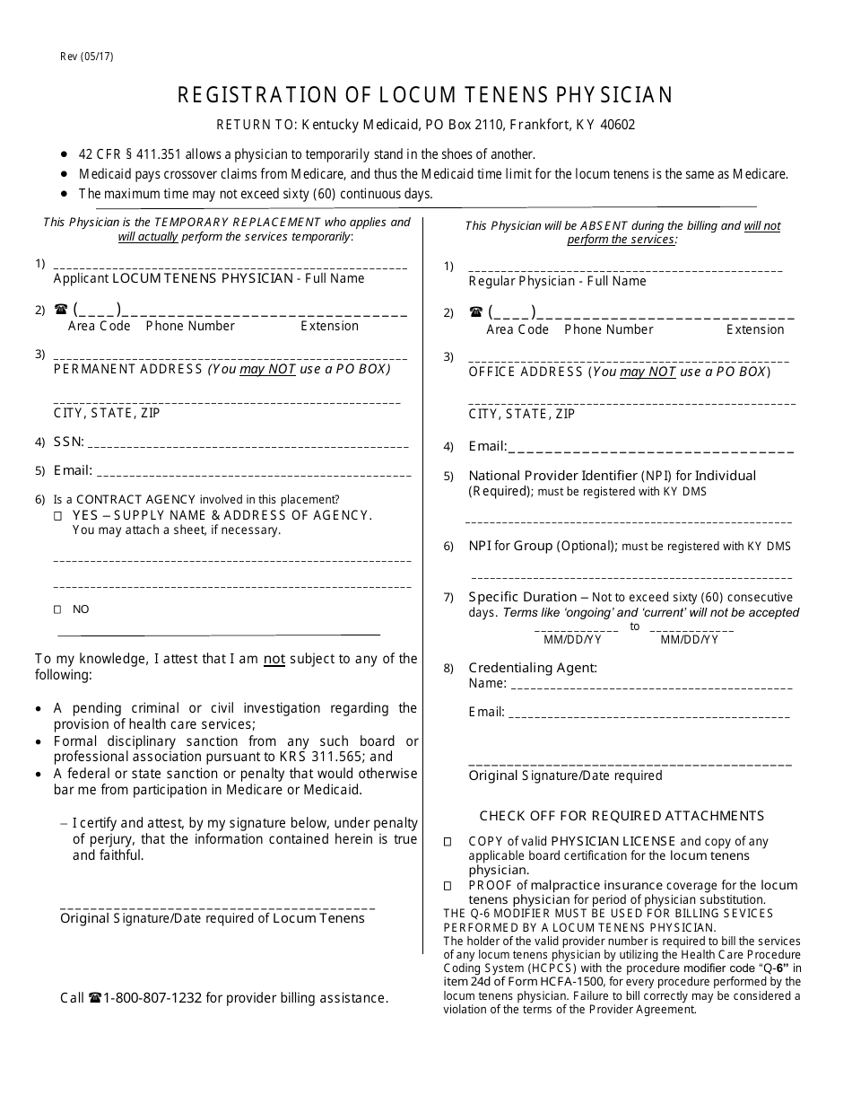 Kentucky Registration of Locum Tenens Physician - Fill Out, Sign Online ...