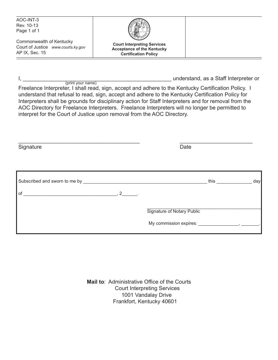 Form AOC-INT-3 - Fill Out, Sign Online and Download Printable PDF ...