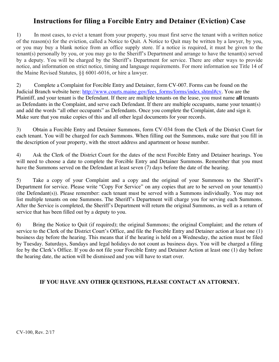 Download Instructions for Forcible Entry and Detainer (Eviction) Case ...