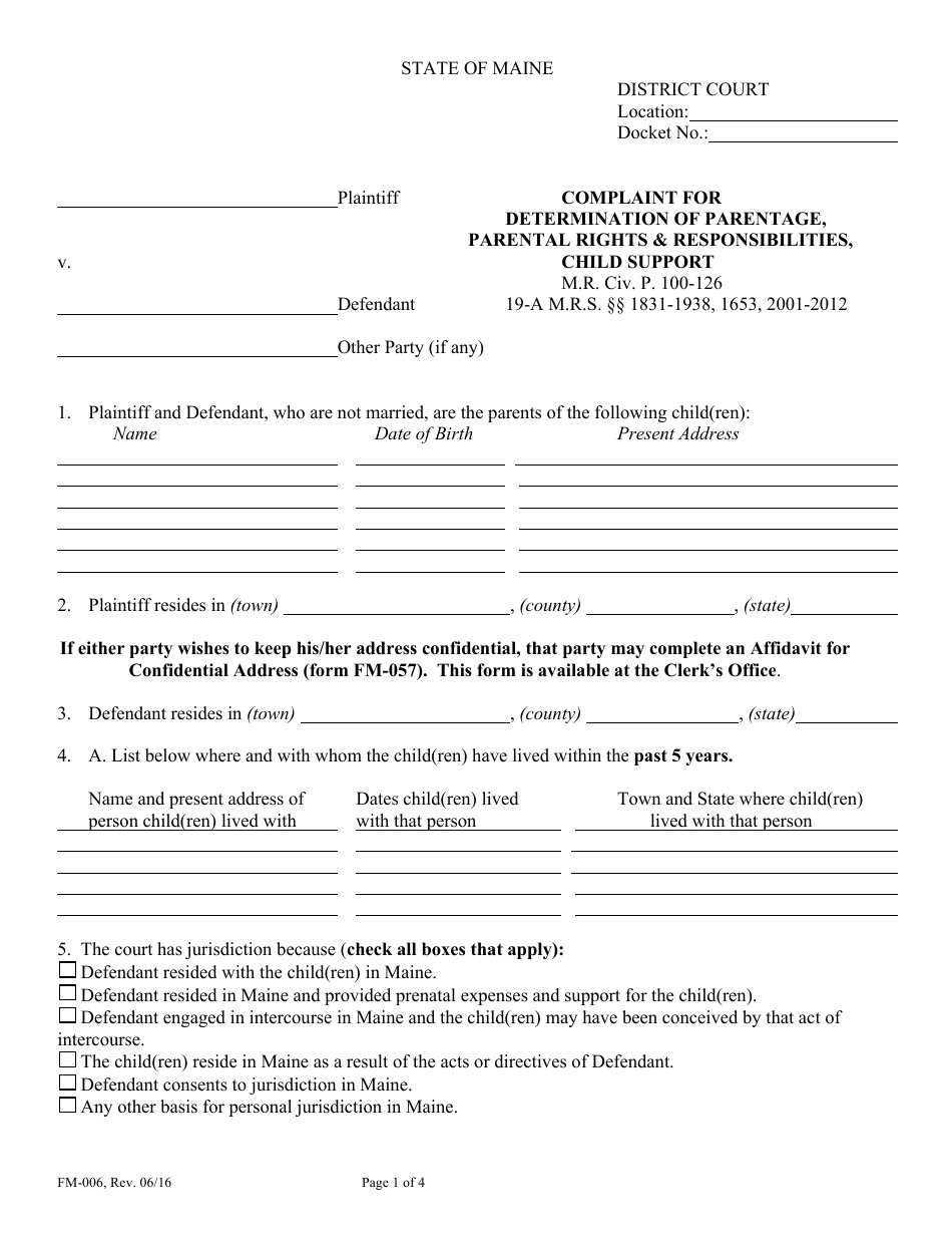 Form FM-006 - Fill Out, Sign Online and Download Printable PDF, Maine ...