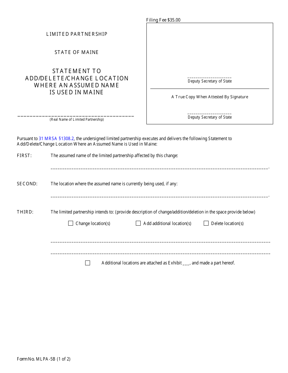 Form MLPA-5B - Fill Out, Sign Online and Download Fillable PDF, Maine ...