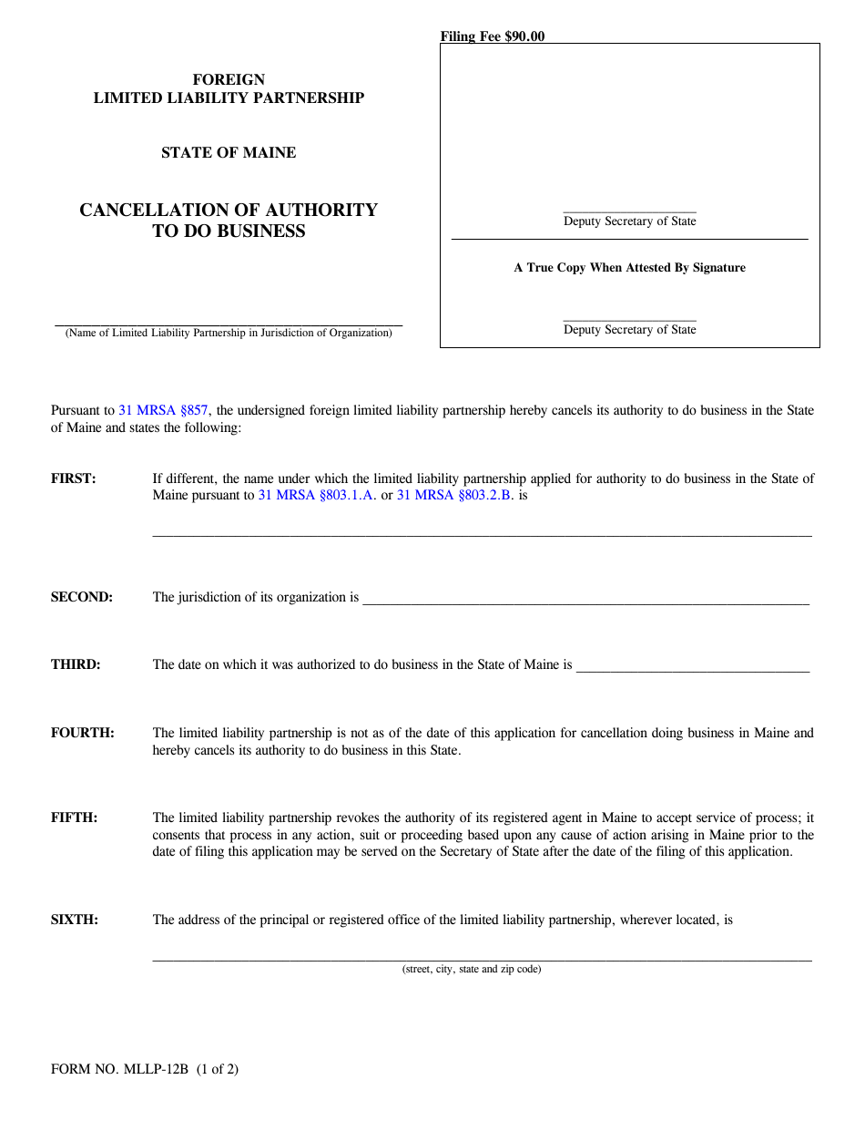 Form MLLP-12B - Fill Out, Sign Online and Download Fillable PDF, Maine ...