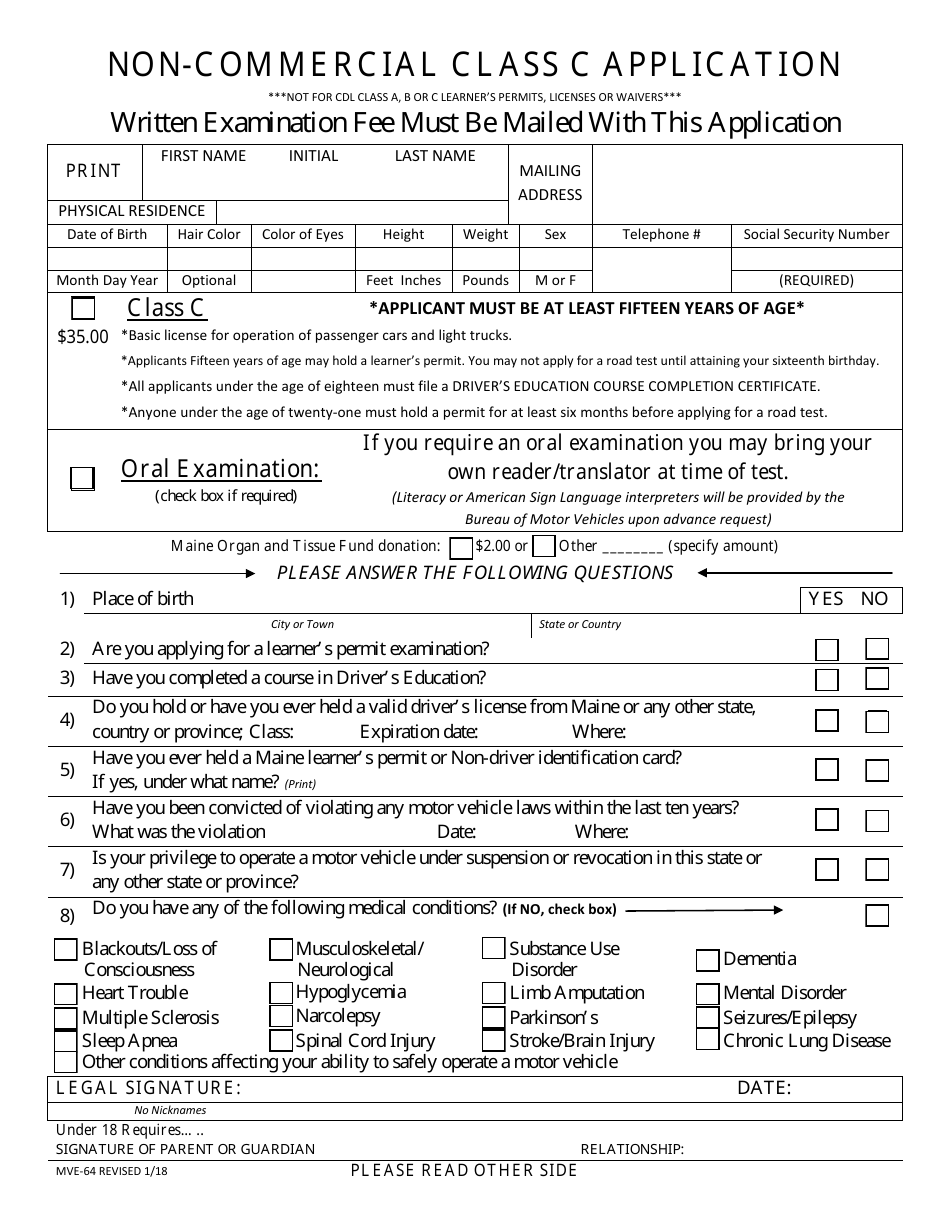 Form MVE-64 - Fill Out, Sign Online and Download Fillable PDF, Maine | Templateroller