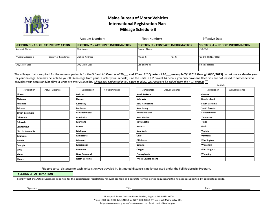 Maine Irp Uniform Distance Schedule - International Registration Plan ...
