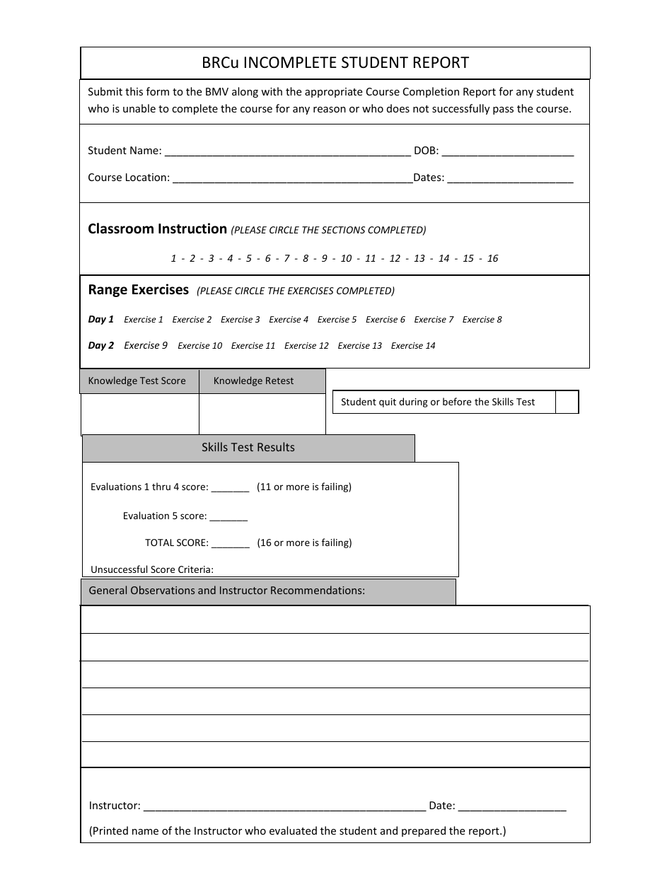 Maine Brc Incomplete Student Report Form - Fill Out, Sign Online and ...
