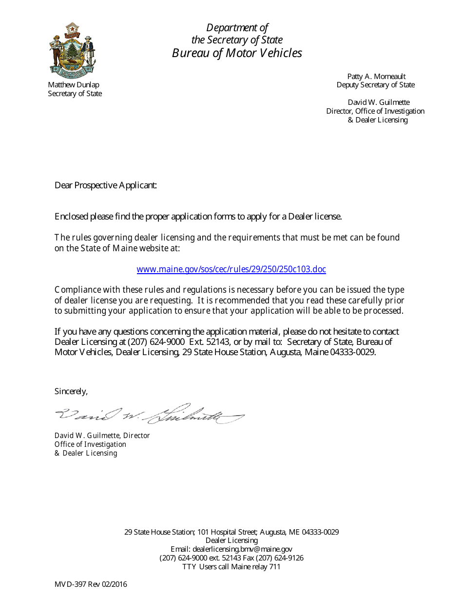 Form MVD-397 - Fill Out, Sign Online and Download Fillable PDF, Maine ...