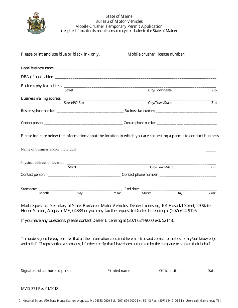 Form MVD-371 - Fill Out, Sign Online and Download Fillable PDF, Maine ...