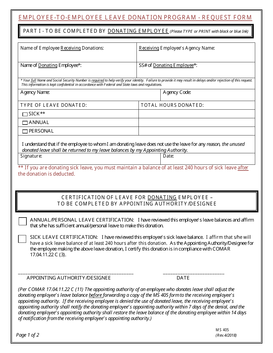 Form MS405 - Fill Out, Sign Online and Download Fillable PDF, Maryland ...