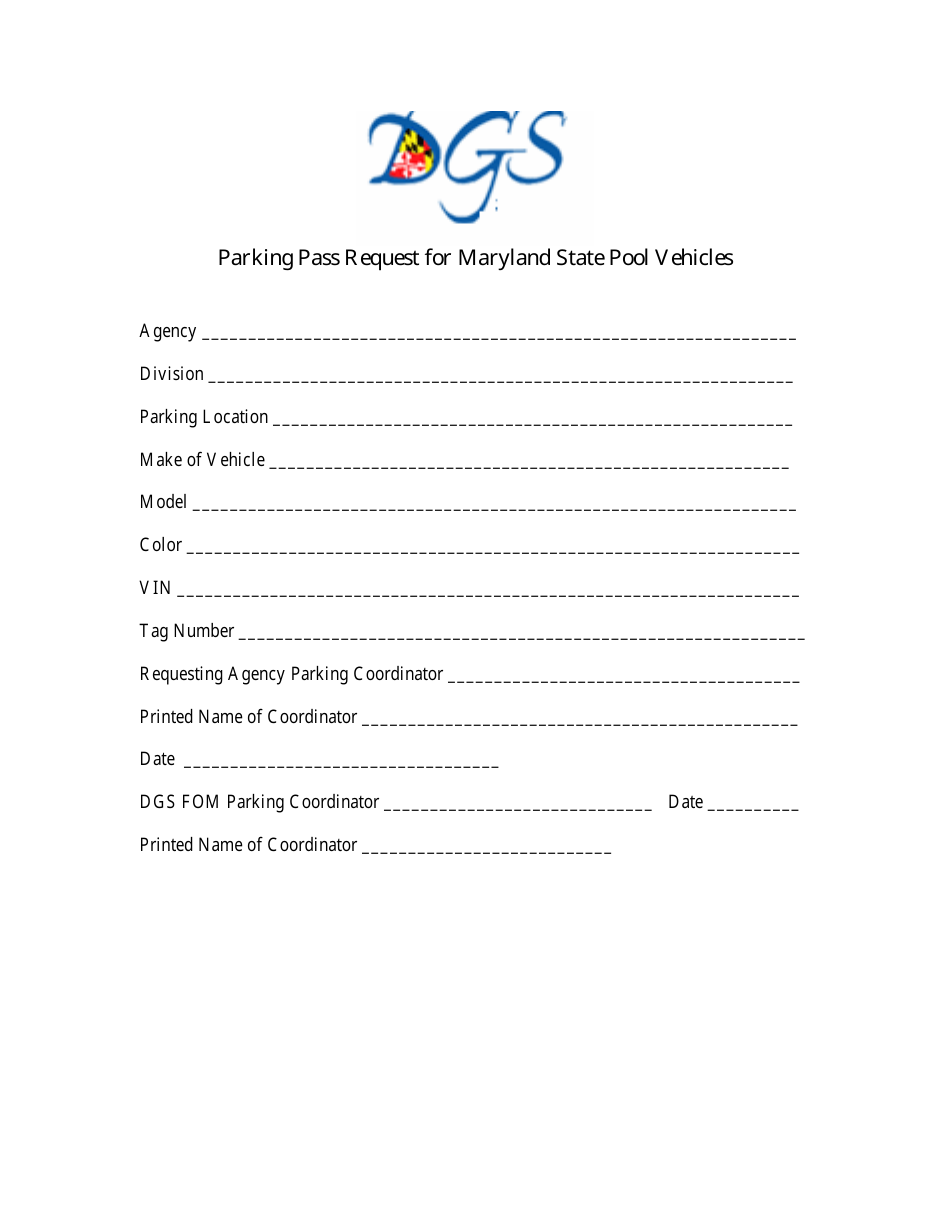 Maryland Parking Pass Request for Maryland State Pool Vehicles Form ...
