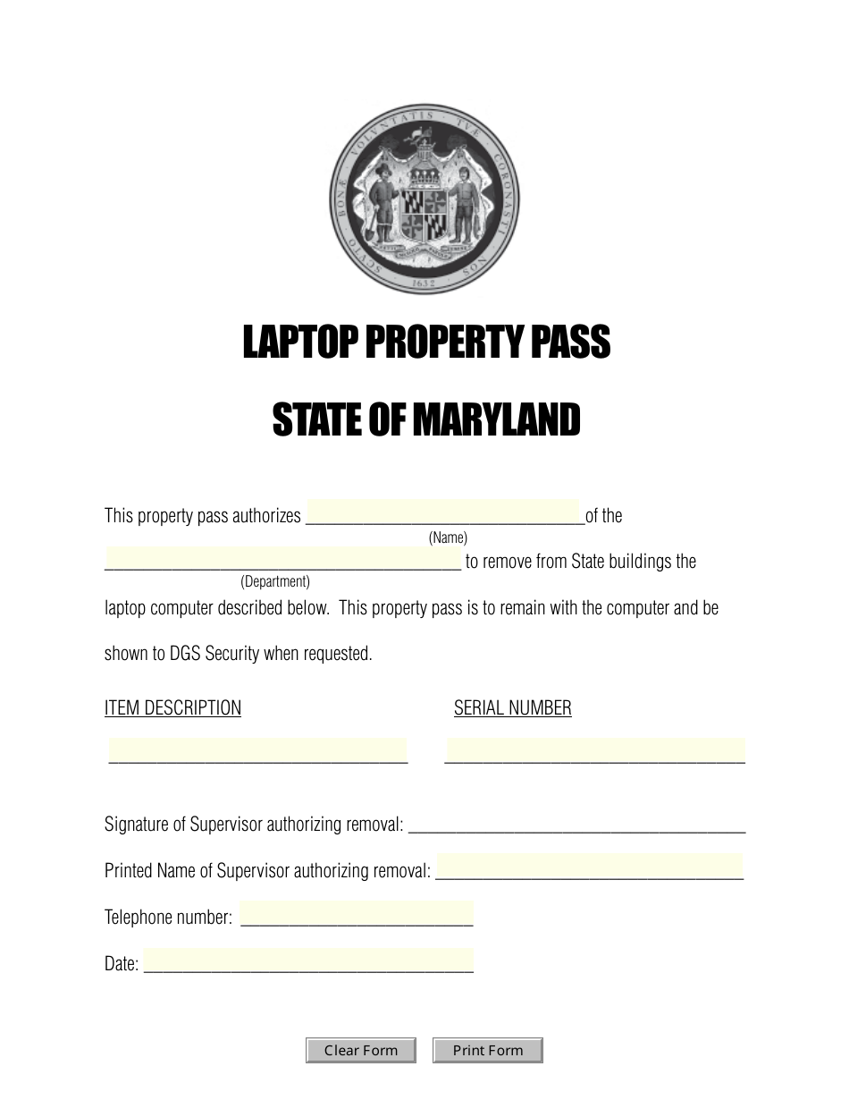 Maryland Laptop Property Pass - Fill Out, Sign Online and Download PDF ...