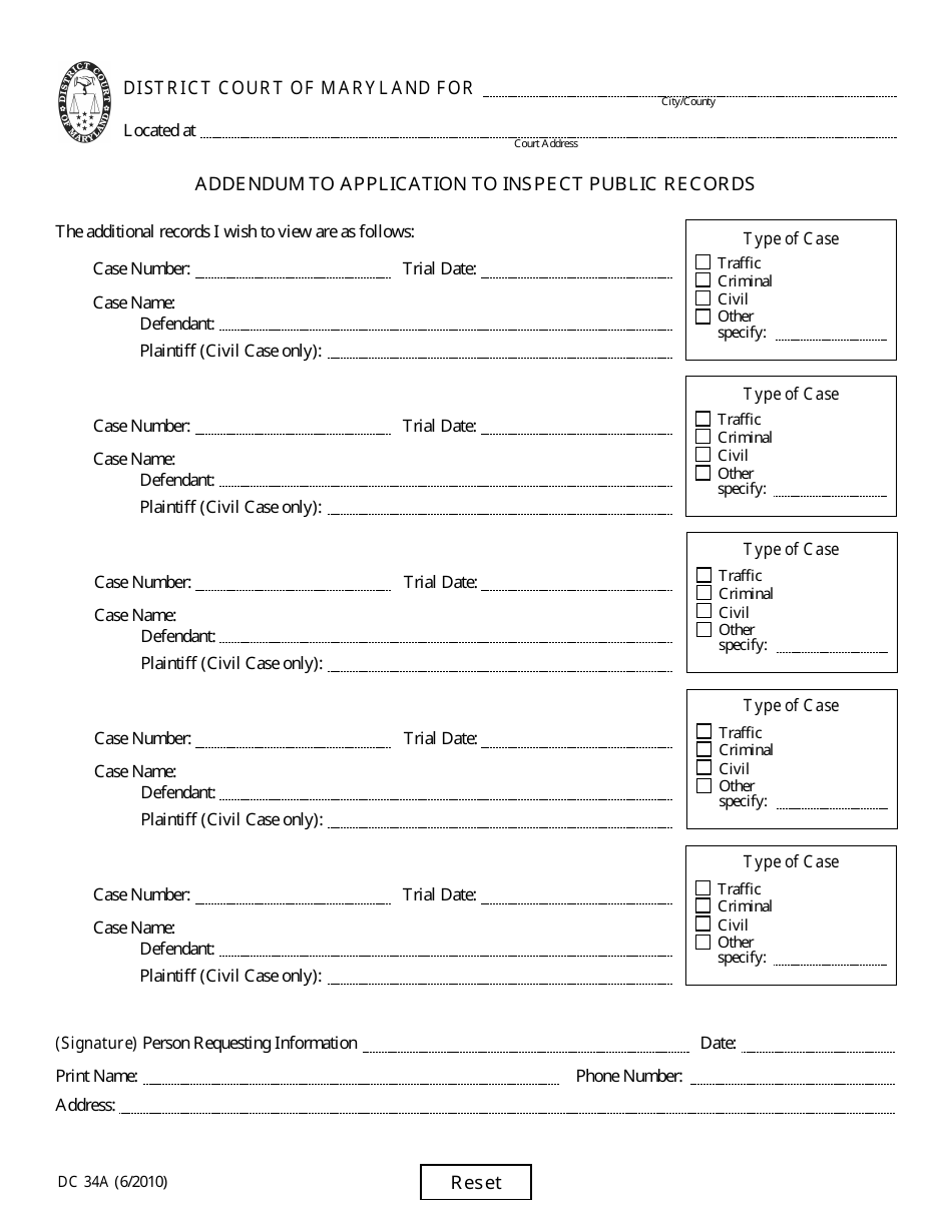 Form DC34A - Fill Out, Sign Online and Download Fillable PDF, Maryland ...