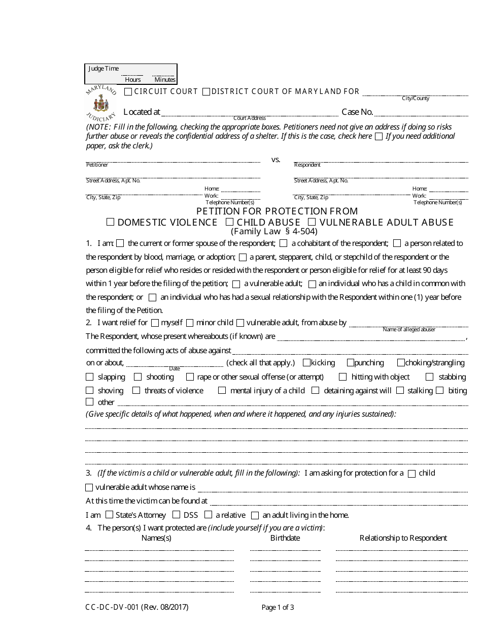 Form CC-DC-DV-001 - Fill Out, Sign Online and Download Fillable PDF, Maryland | Templateroller