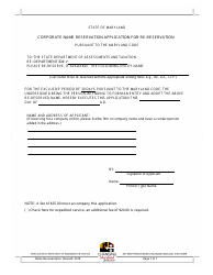 Maryland Corporate Name Reservation Application Form Download Fillable ...