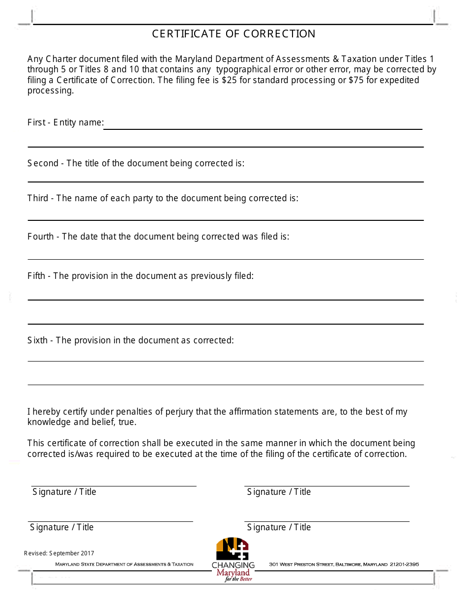 Letter Of Correction Car Title Maryland at David Masterson blog