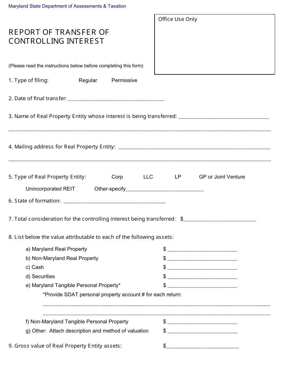 Maryland Report of Transfer of Controlling Interest - Fill Out, Sign ...