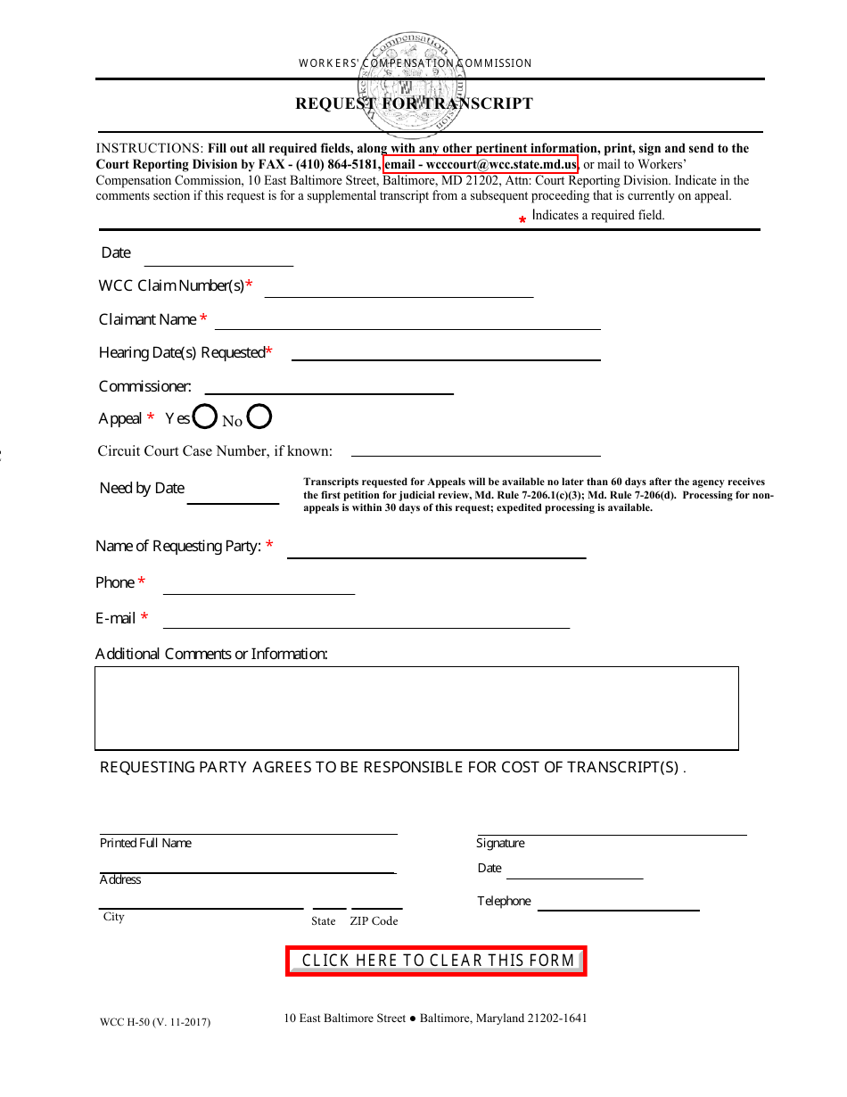 WCC Form H-50 - Fill Out, Sign Online and Download Fillable PDF ...
