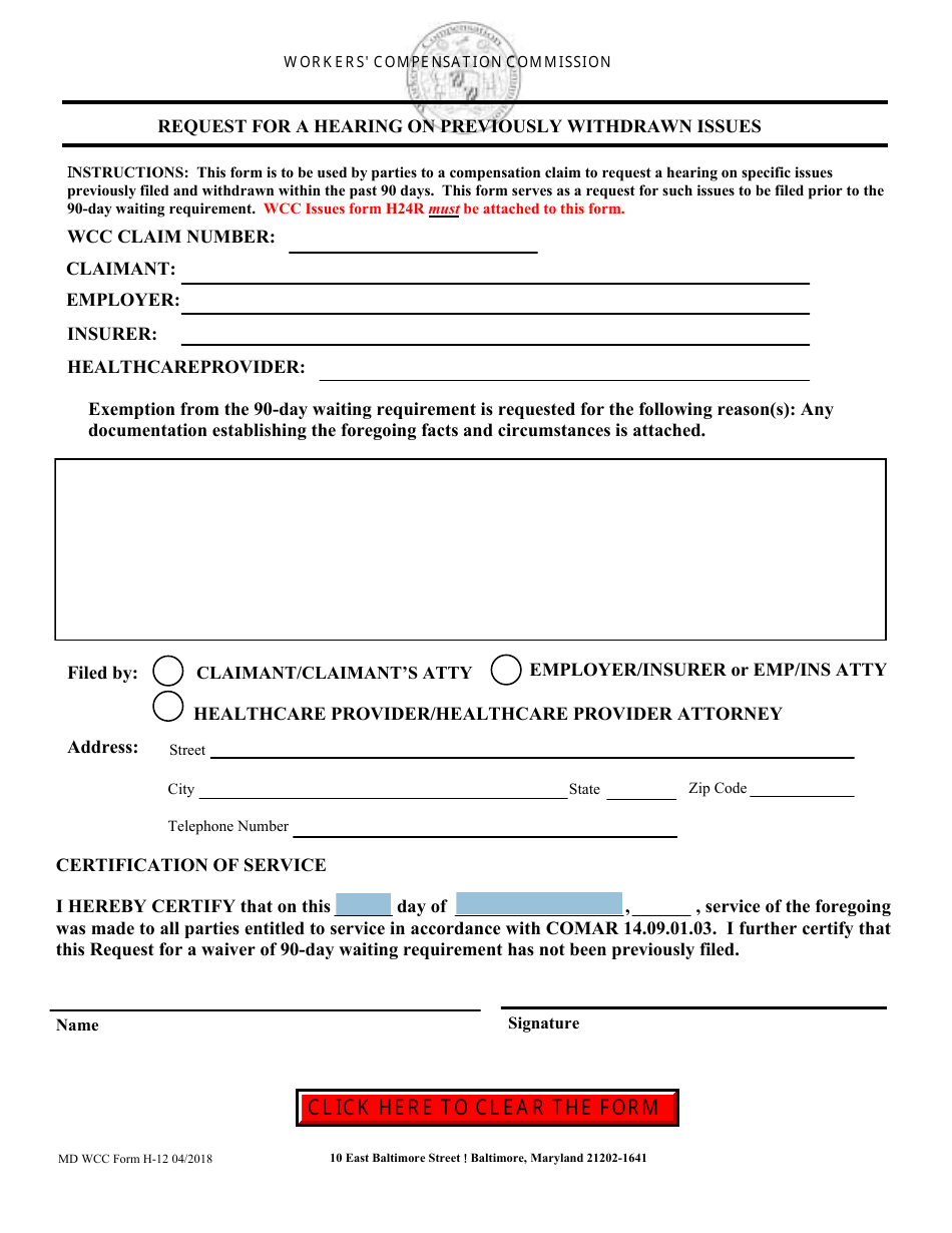 WCC Form H-12 - Fill Out, Sign Online and Download Fillable PDF ...