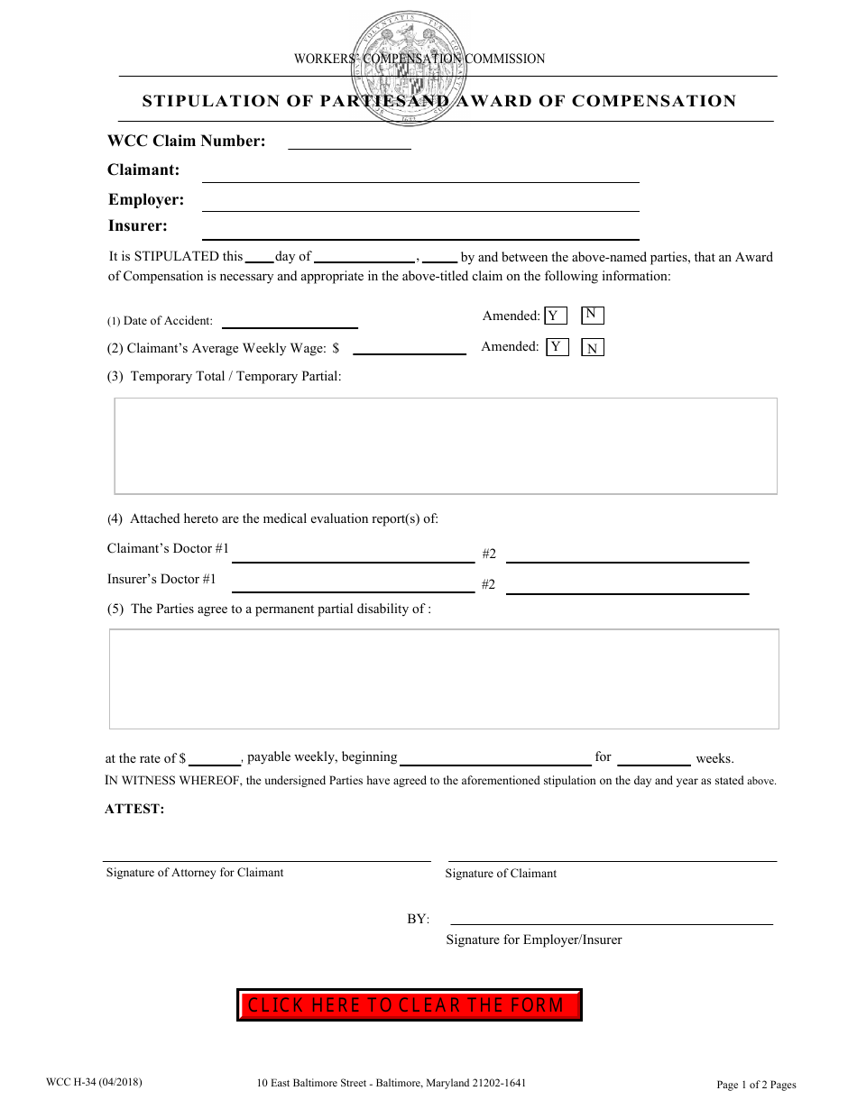 WCC Form H-34 - Fill Out, Sign Online and Download Fillable PDF ...