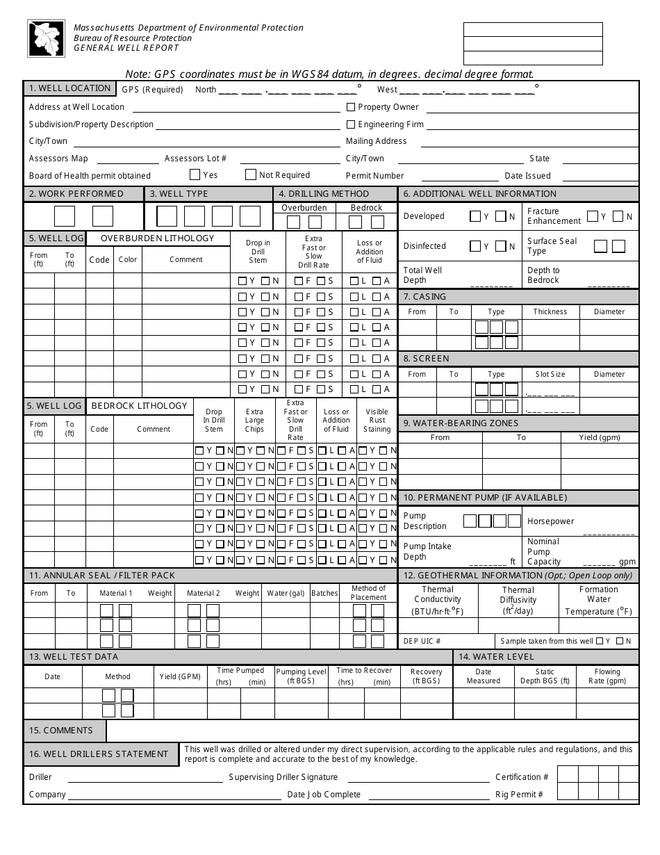 Massachusetts General Well Report Form - Fill Out, Sign Online and ...