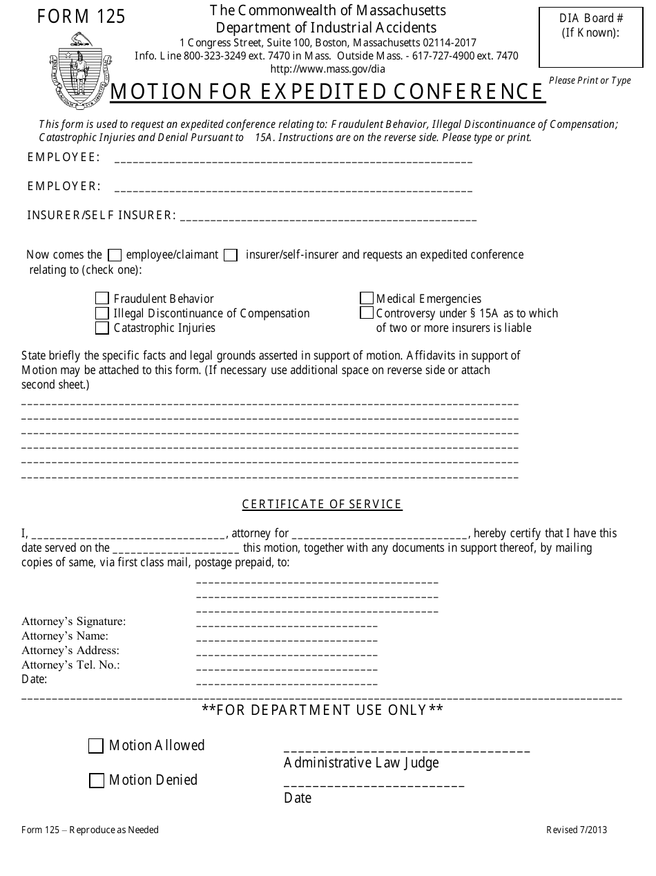 Form 125 - Fill Out, Sign Online and Download Fillable PDF ...