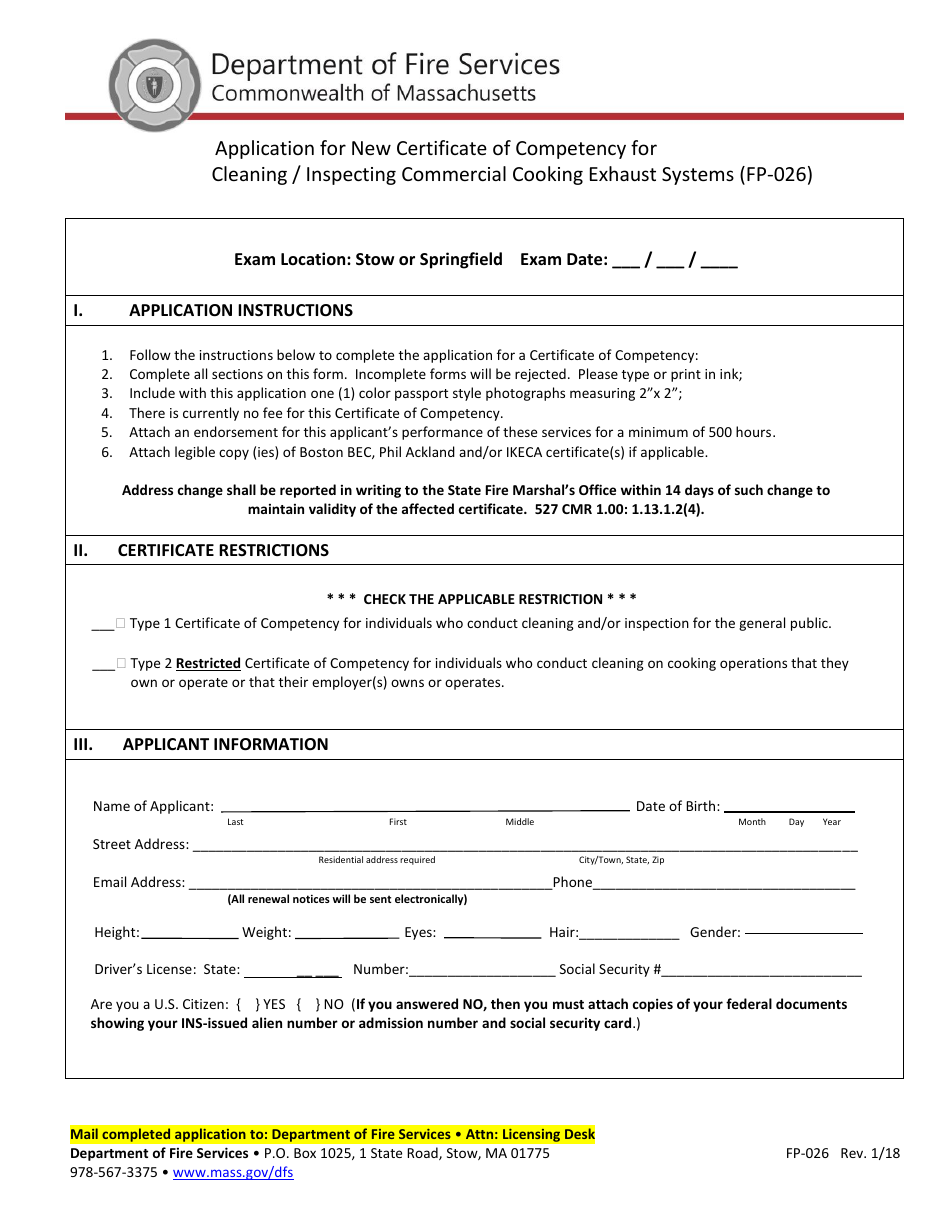 Form FP-026 - Fill Out, Sign Online and Download Printable PDF, Massachusetts | Templateroller