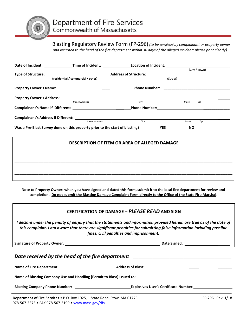 Form FP-296 - Fill Out, Sign Online and Download Printable PDF ...