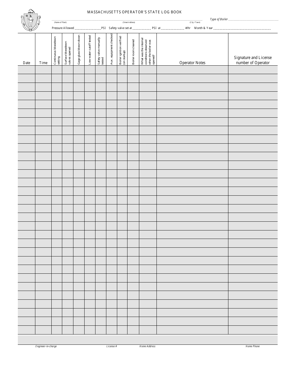 Massachusetts Massachusetts Operator's State Log Book - Fill Out, Sign ...