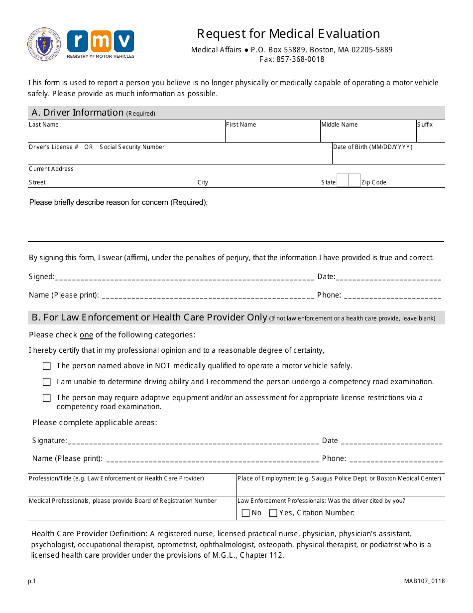 Form MAB107 - Fill Out, Sign Online and Download Fillable PDF ...