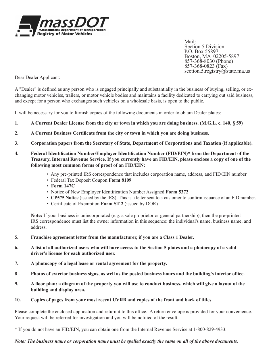 Massachusetts Application for Dealer Registration - Fill Out, Sign ...