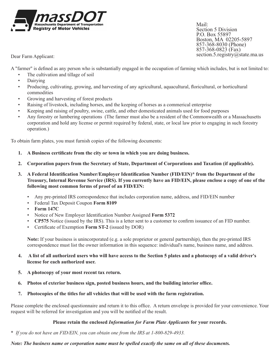 Massachusetts Application for Farm Registration - Fill Out, Sign Online and Download PDF ...