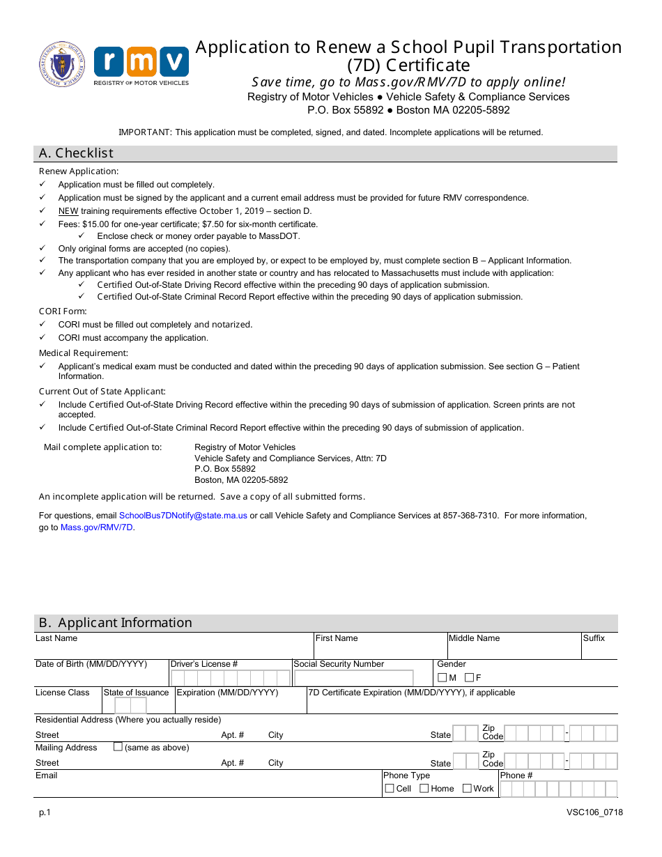 Form VSC106 - Fill Out, Sign Online and Download Fillable PDF ...