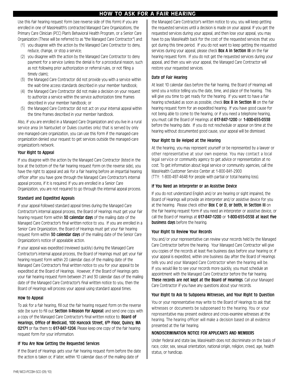 Form FHR/MCO-PCCBH-SCO - Fill Out, Sign Online and Download Printable ...