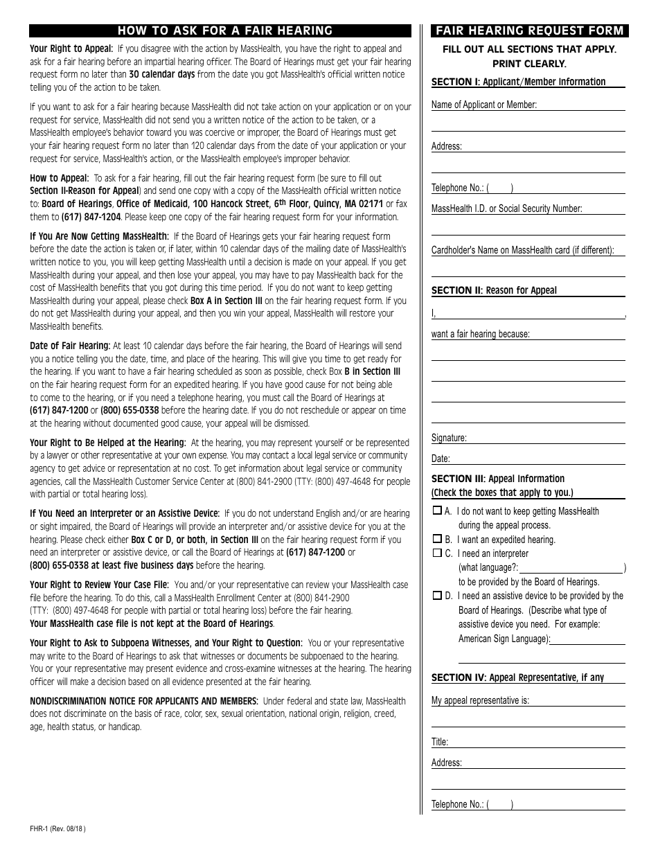 Form FHR‐1 - Fill Out, Sign Online and Download Printable PDF ...