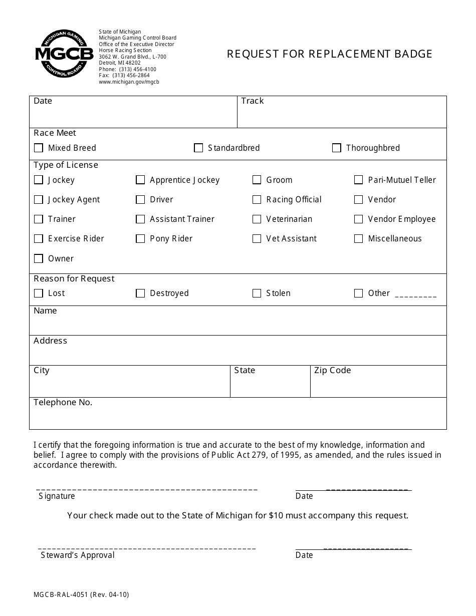 Form MGCB-RAL-4051 - Fill Out, Sign Online and Download Printable PDF ...