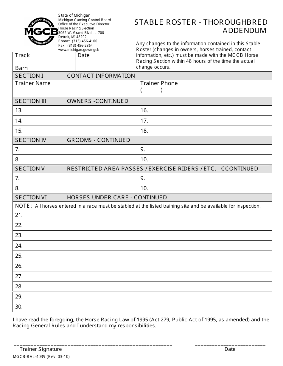 Form MGCB-RAL-4039 - Fill Out, Sign Online and Download Printable PDF ...