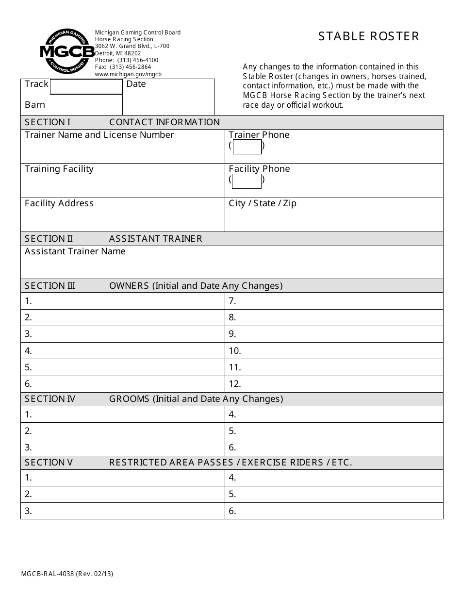 Form MGCB-RAL-4038 - Fill Out, Sign Online and Download Fillable PDF ...