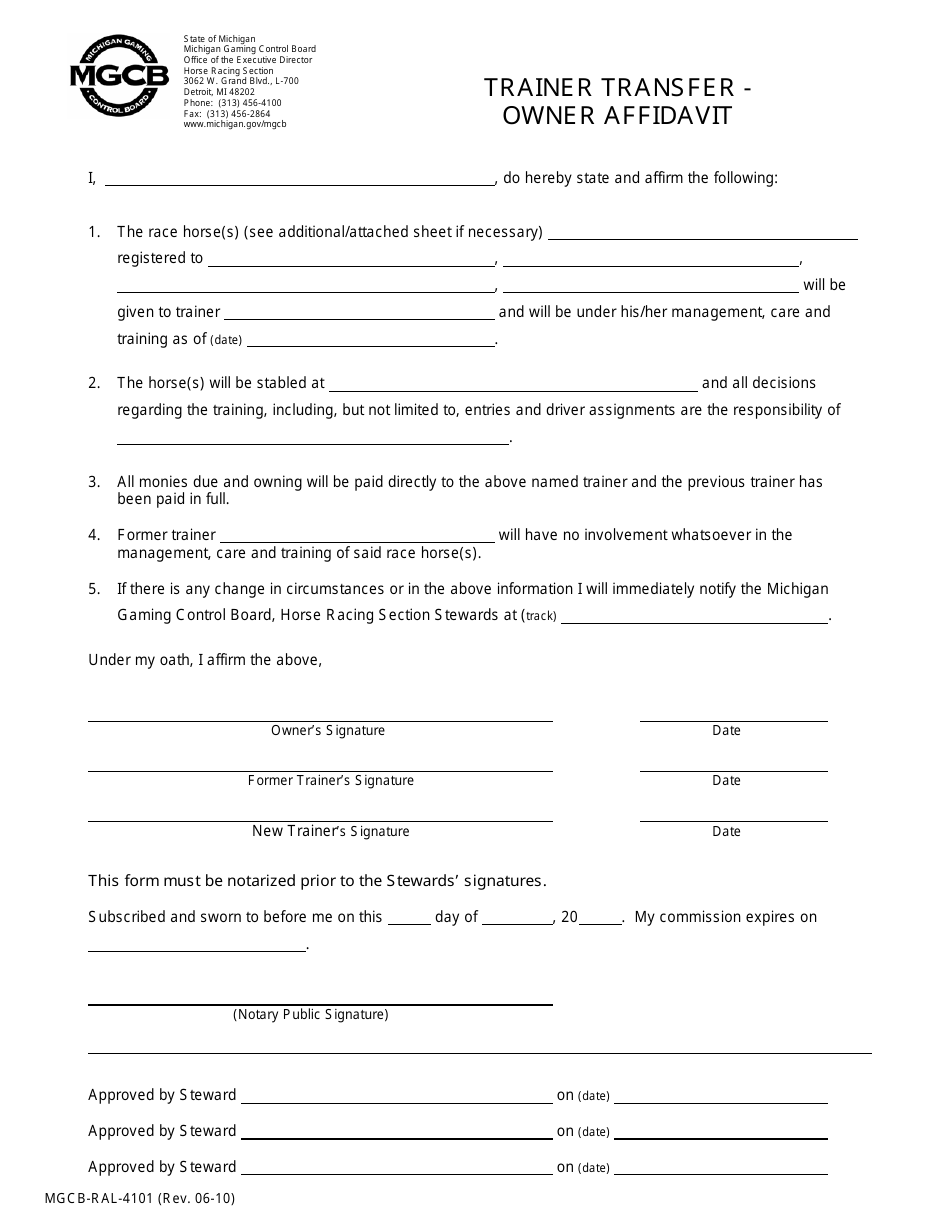 Form MGCB-RAL-4101 - Fill Out, Sign Online and Download Printable PDF ...