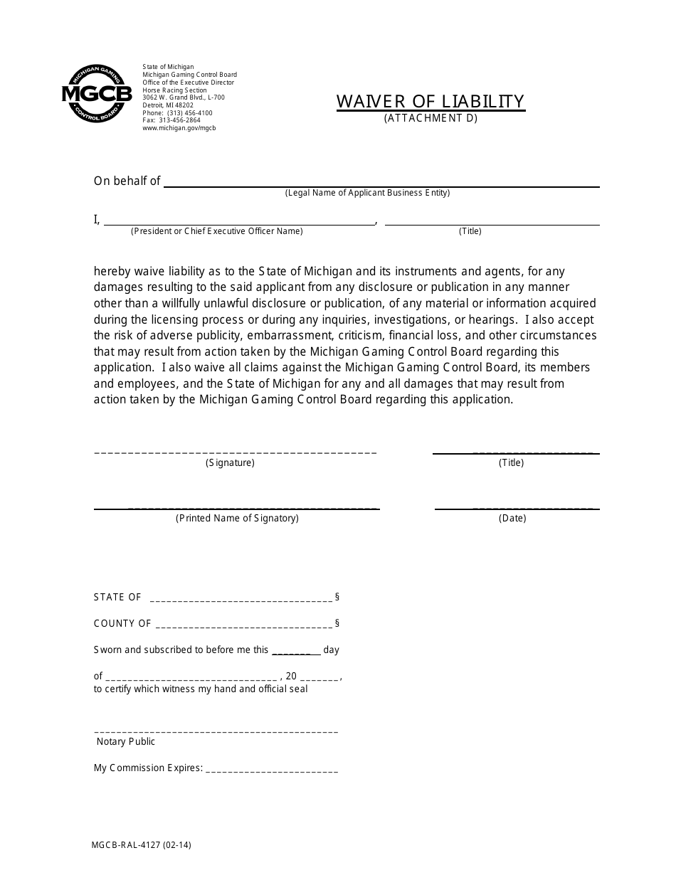 Form MGCB-RAL-4127 Attachment D - Fill Out, Sign Online and Download ...