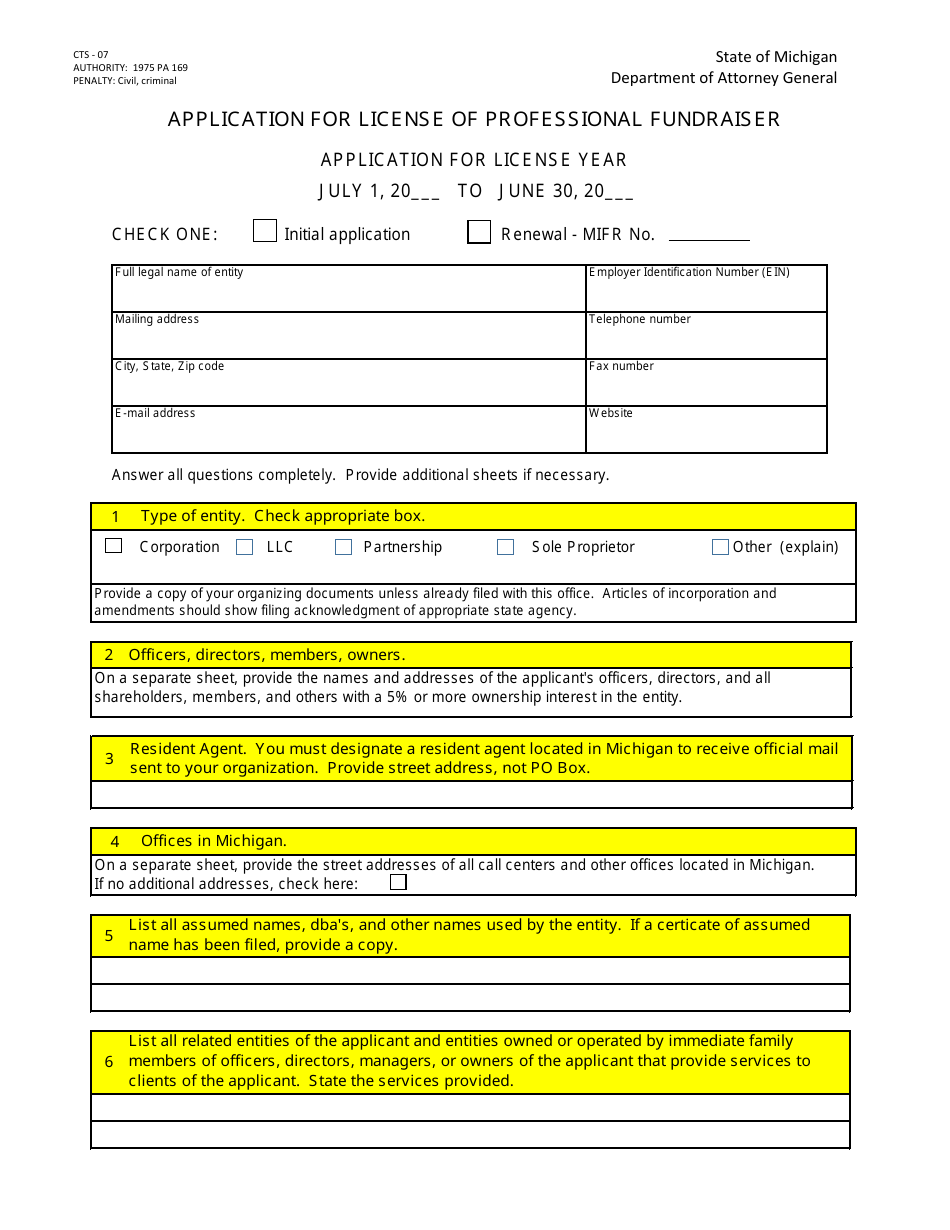 Form CTS-07 - Fill Out, Sign Online and Download Fillable PDF, Michigan ...