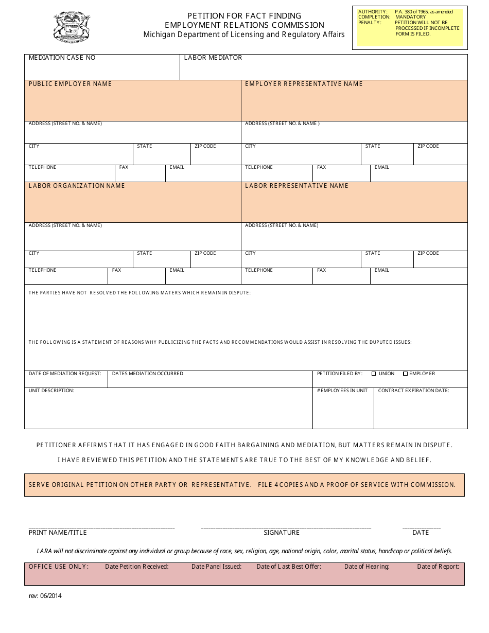 Michigan Petition for Fact Finding Employment Relations Commission ...