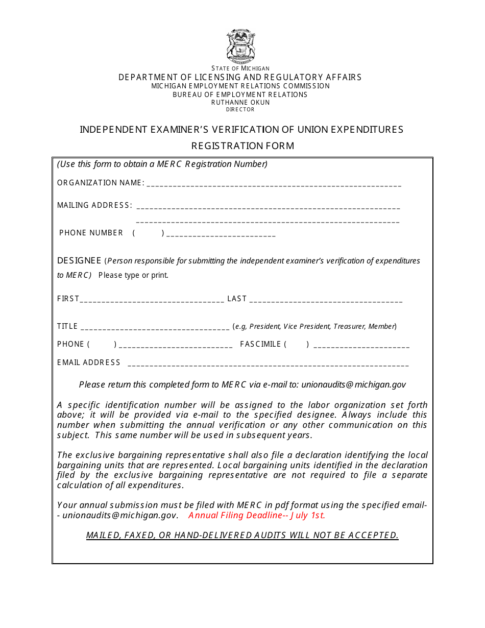 Michigan Independent Examiner's Verification of Union Expenditures ...