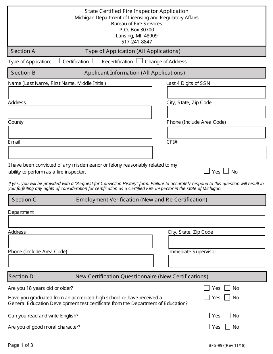 Form BFS-997 - Fill Out, Sign Online and Download Fillable PDF ...