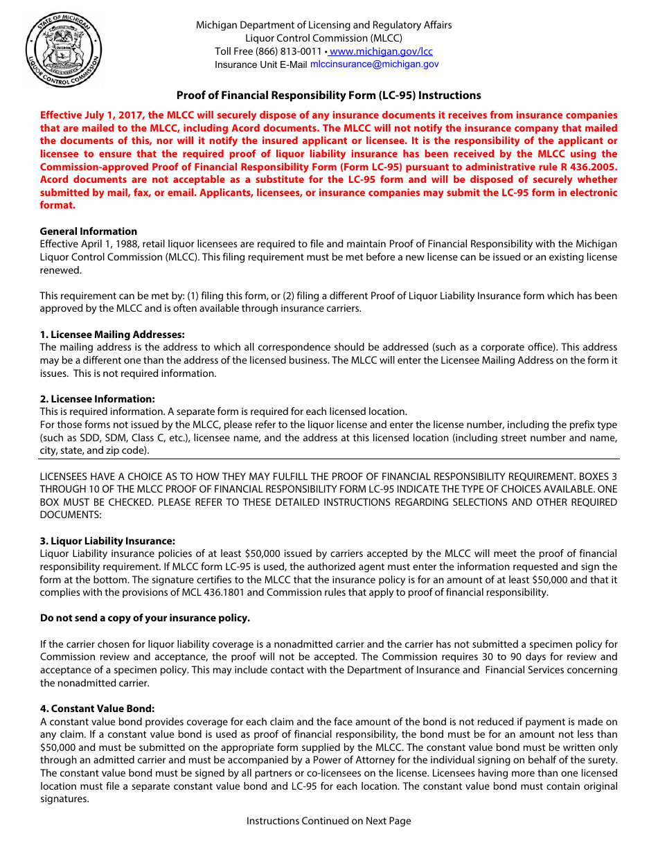 Form LC-95 - Fill Out, Sign Online and Download Fillable PDF, Michigan ...